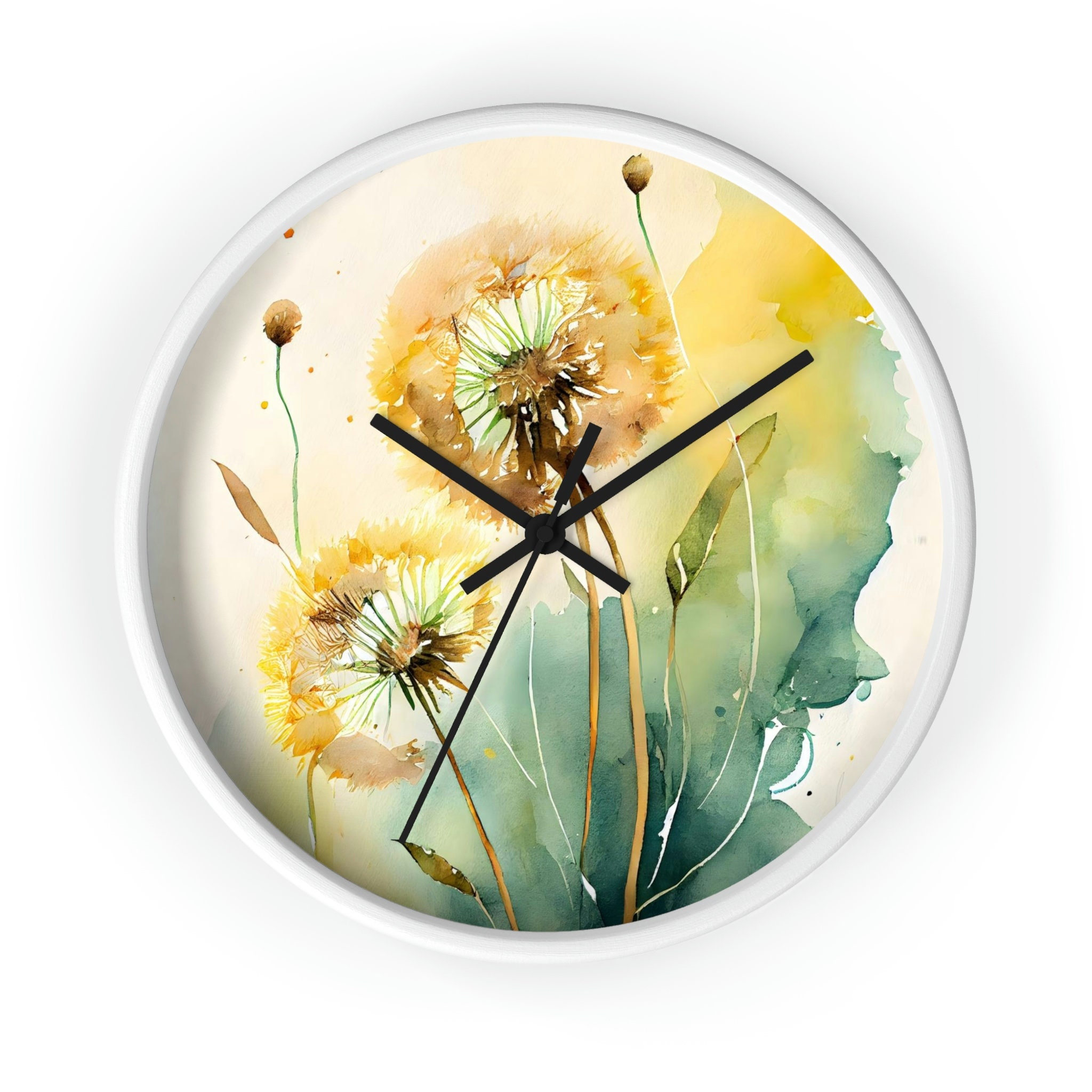 Round Wall Clock Watercolor Dandelions Design Modern, Contemporary 10 Wall Clock - Etsy