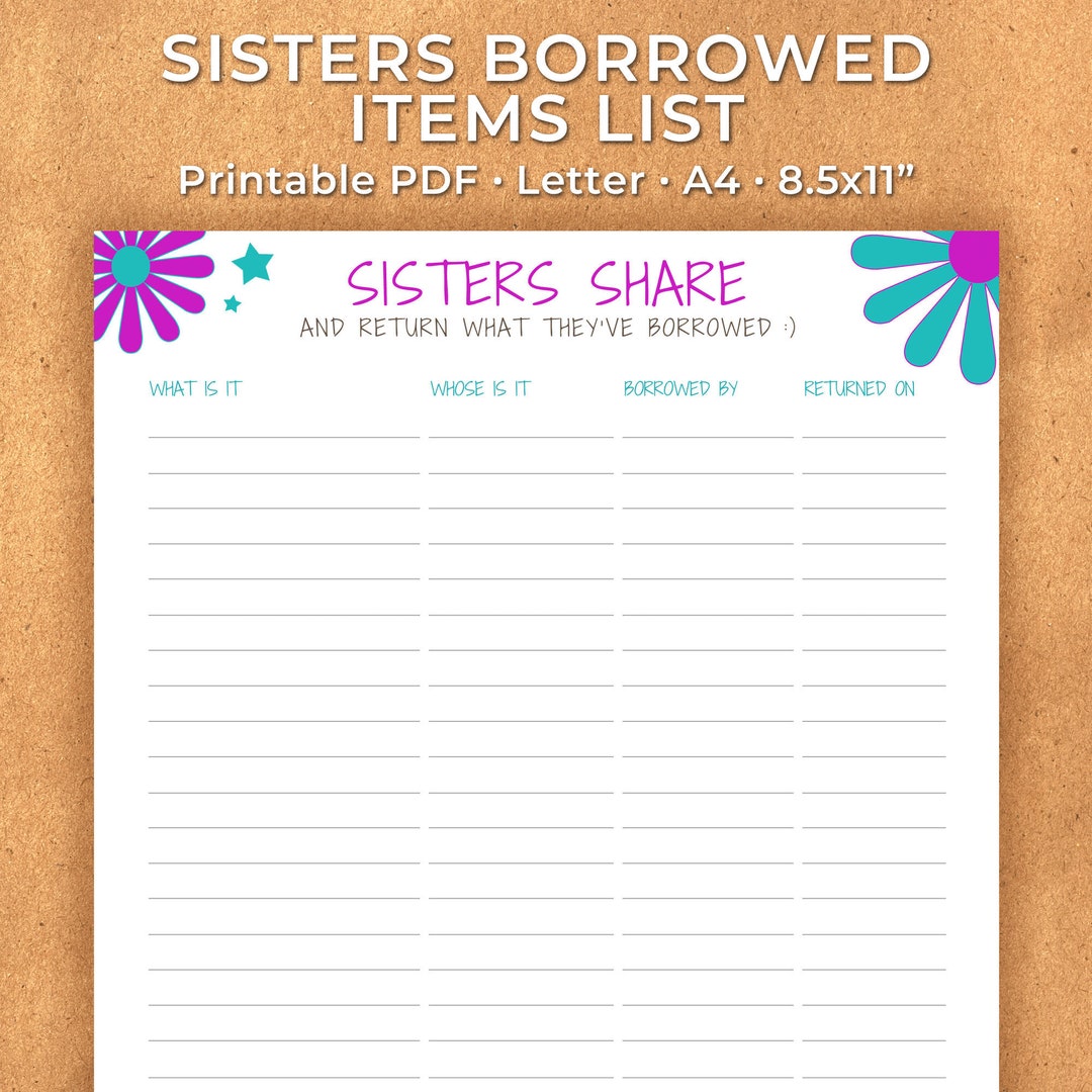 Sisters Borrowed Items List - Keep Track of Who Borrowed What From Whom ...