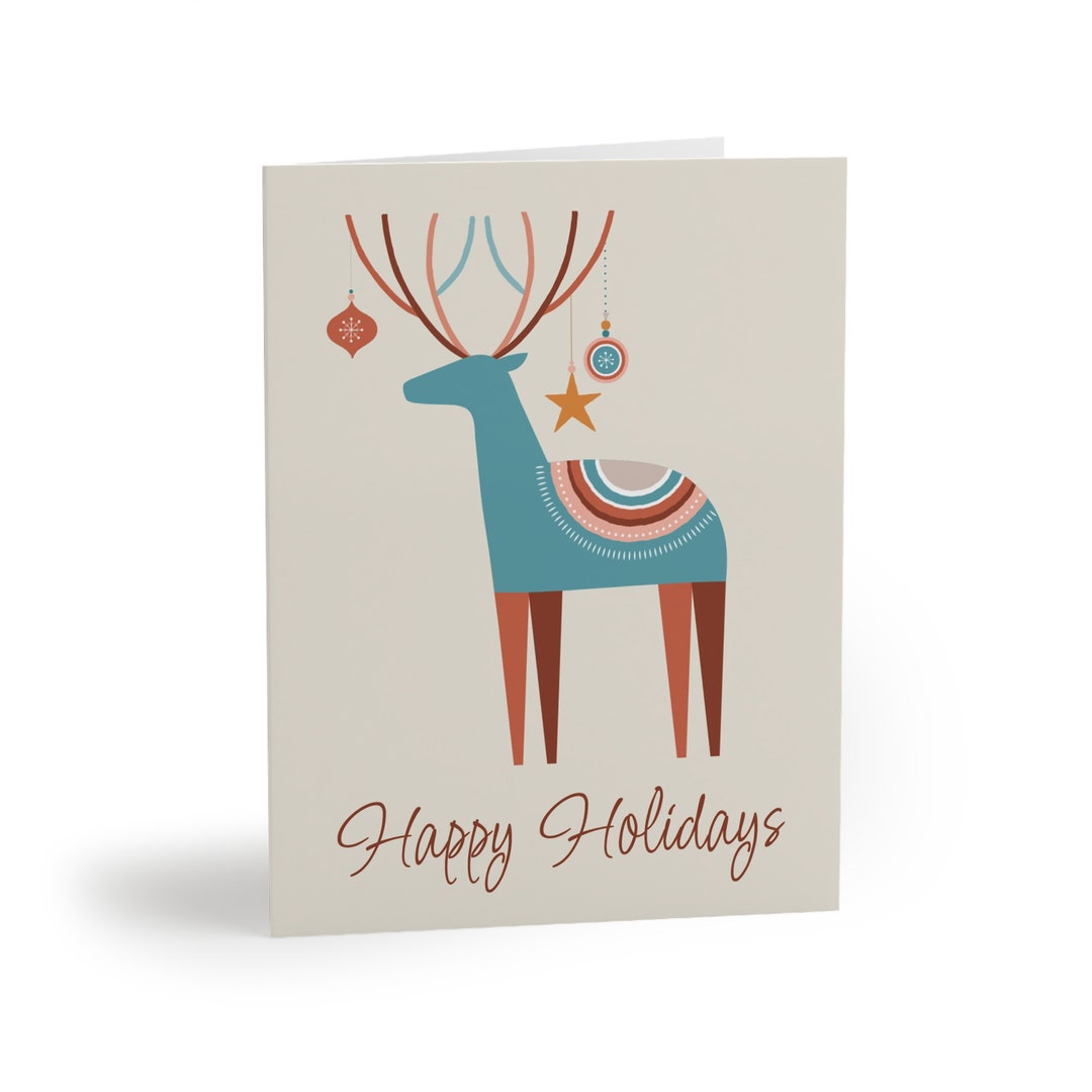 Happy Holidays Boho Deer Cards (4.25" X 5.5'') - Pack of 8, 16, or 24 ...