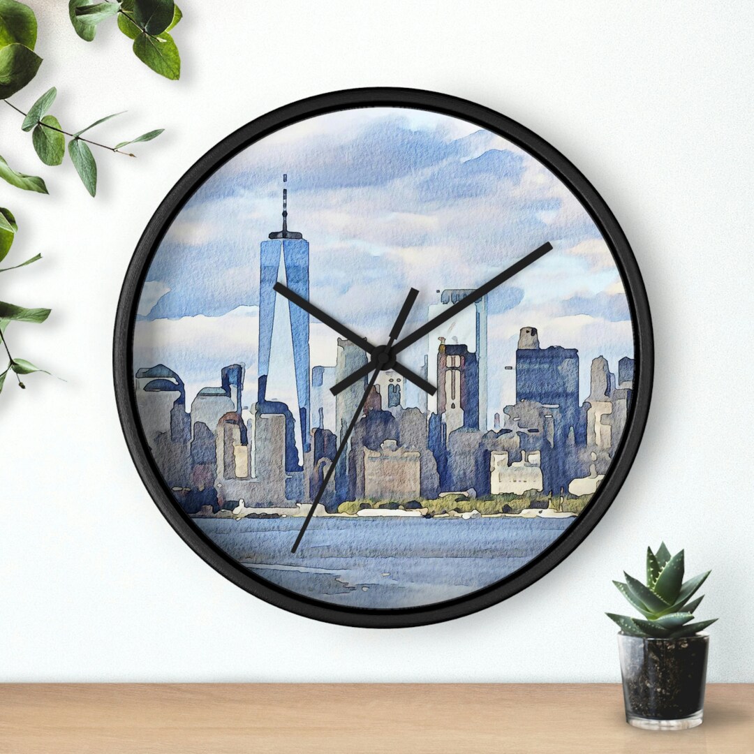 New York City Skyline Wall Clock – Modern Watercolor Design, 10" - Etsy