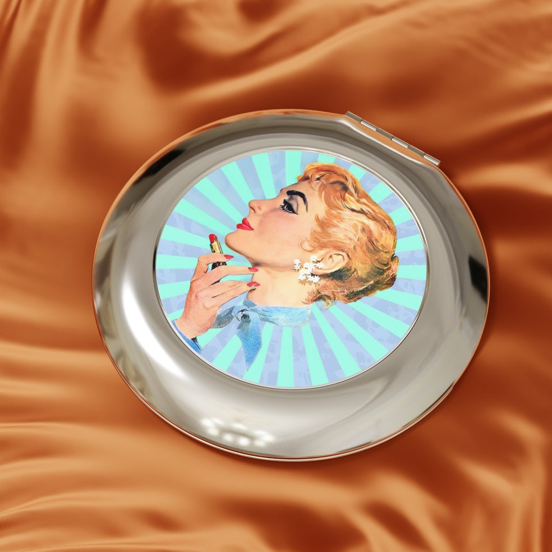Pin-up Girl Compact Mirror Vintage Woman With Lipstick Silver Travel ...