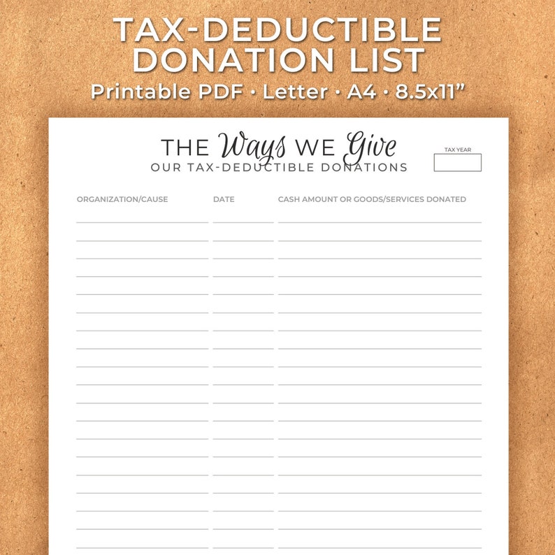 Donation List for Taxes - Charitable Donations Tracker - Tax Deductions - Tax Write-offs ...