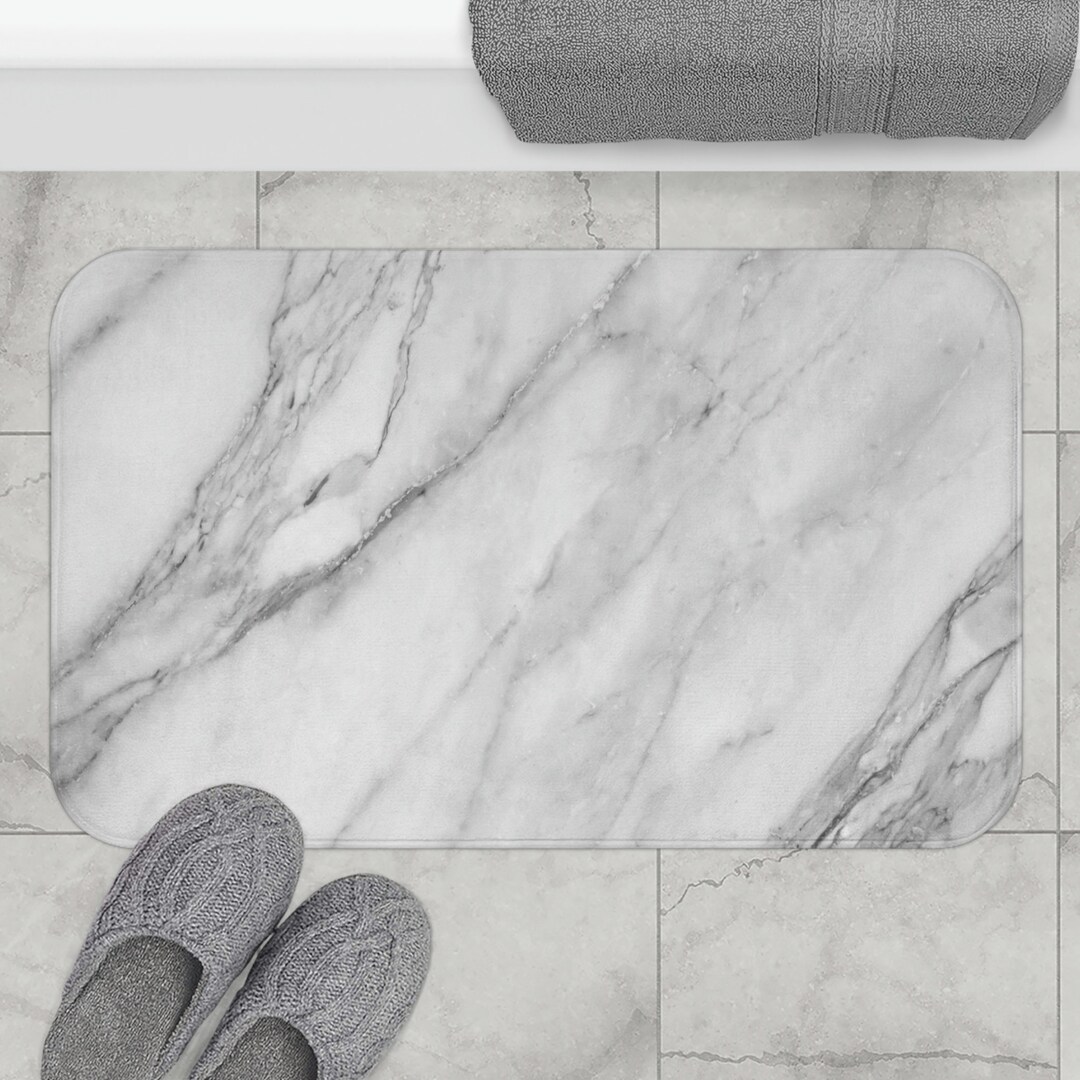 Bath Mat - Marble Print, Black and Gray Natural Stone Look - Bathub or ...