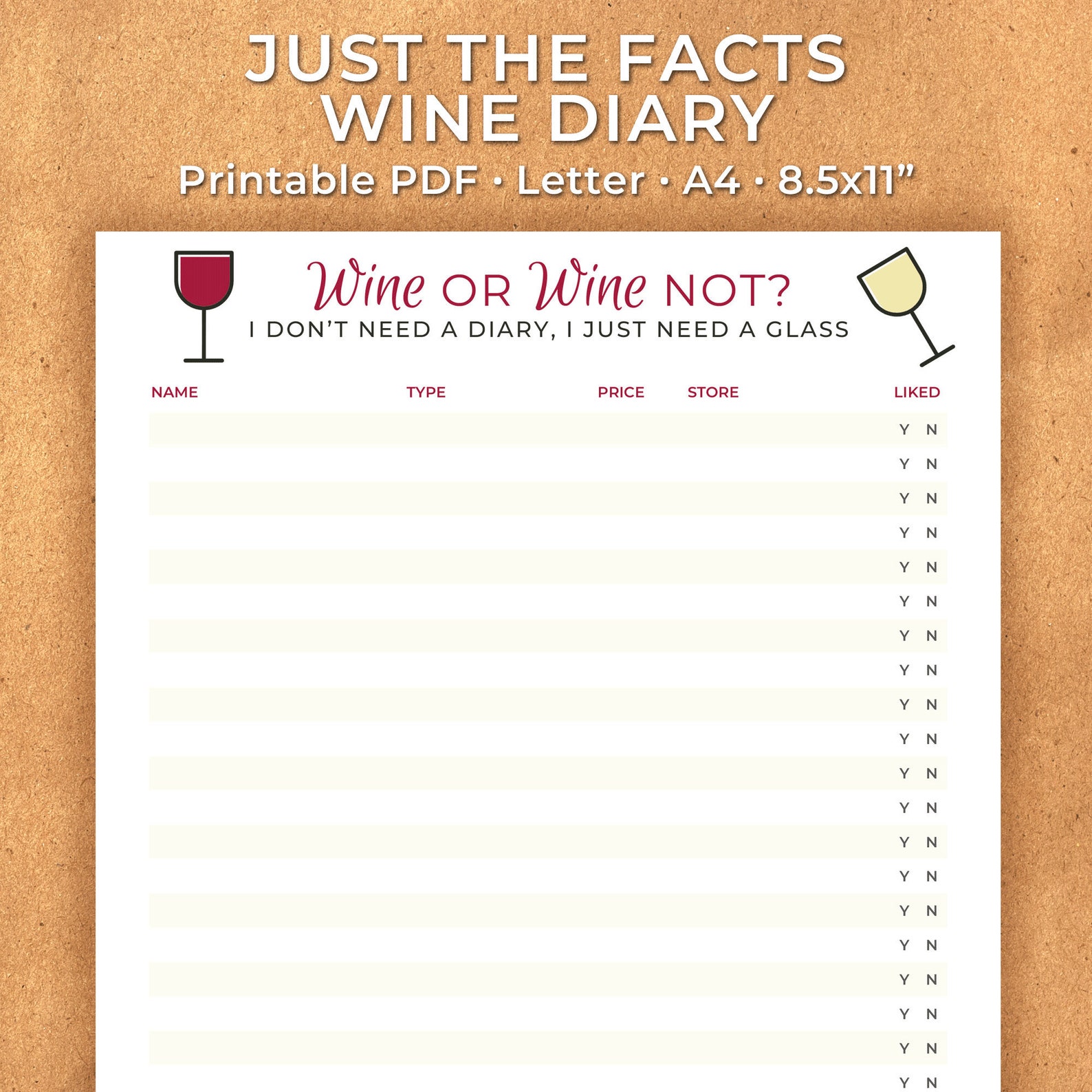 Simple Wine Diary – Printable Wine Journal (PDF) - Etsy