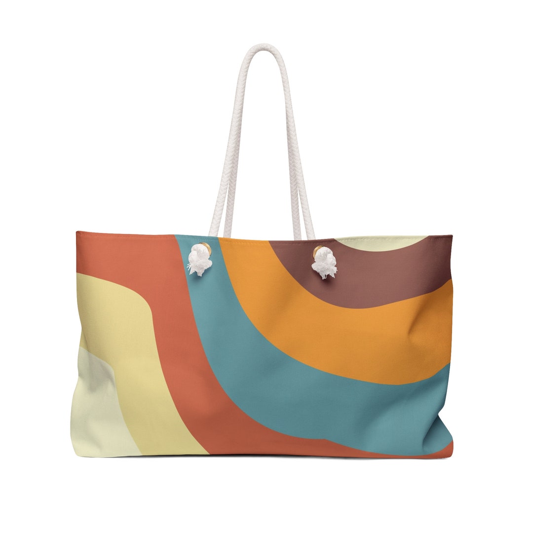 Wavy Stripe Weekender Tote Bag - Large Carry-on Bag With Rope Handles ...