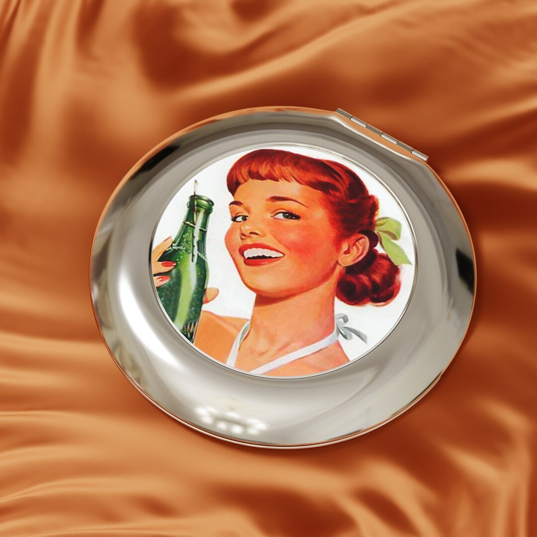 Pin-up Girl Compact Mirror - Vintage Woman With Soda Silver Travel ...