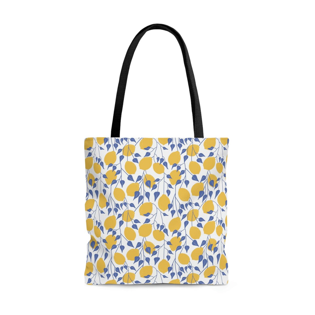 Tote Bag - Lemon, Citrus, Yellow and Purple Fruit Print - Reusable ...