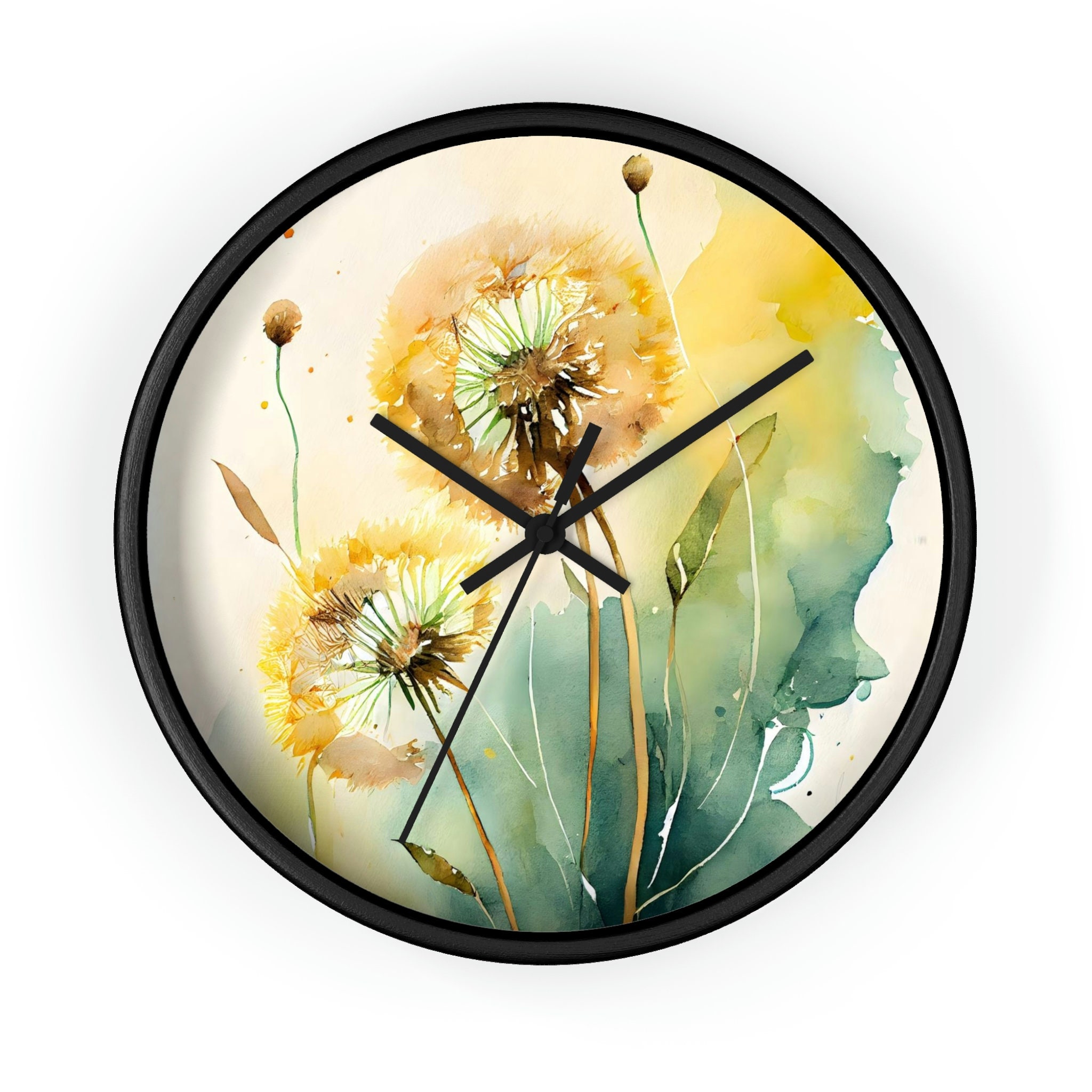 Round Wall Clock Watercolor Dandelions Design Modern, Contemporary 10 ...