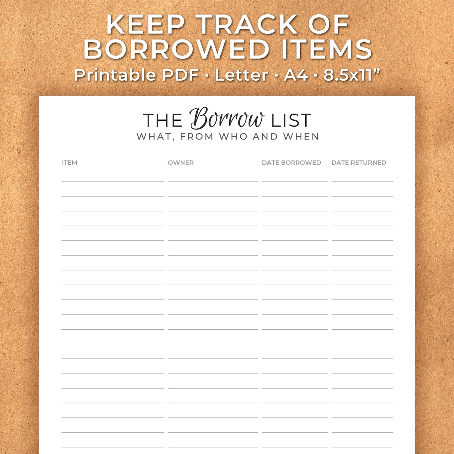 Borrowed Items List - Keep Track of What You've Borrowed From Whom - Etsy