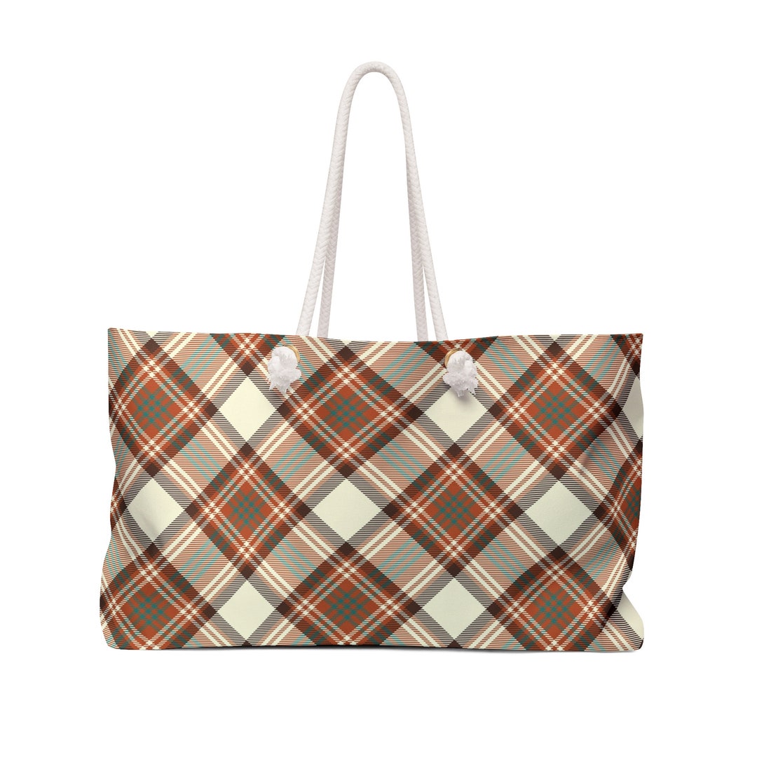 Classic Plaid Weekender Tote Bag - Large Carry-on Bag With Rope Handles ...