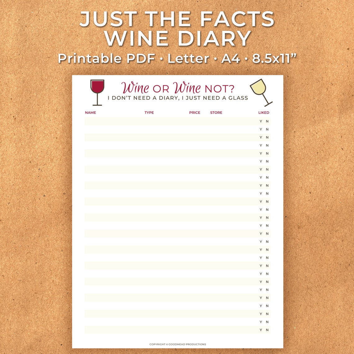 Simple Wine Diary - Wine Journal - Wine Tracker - Wine List - Printable ...