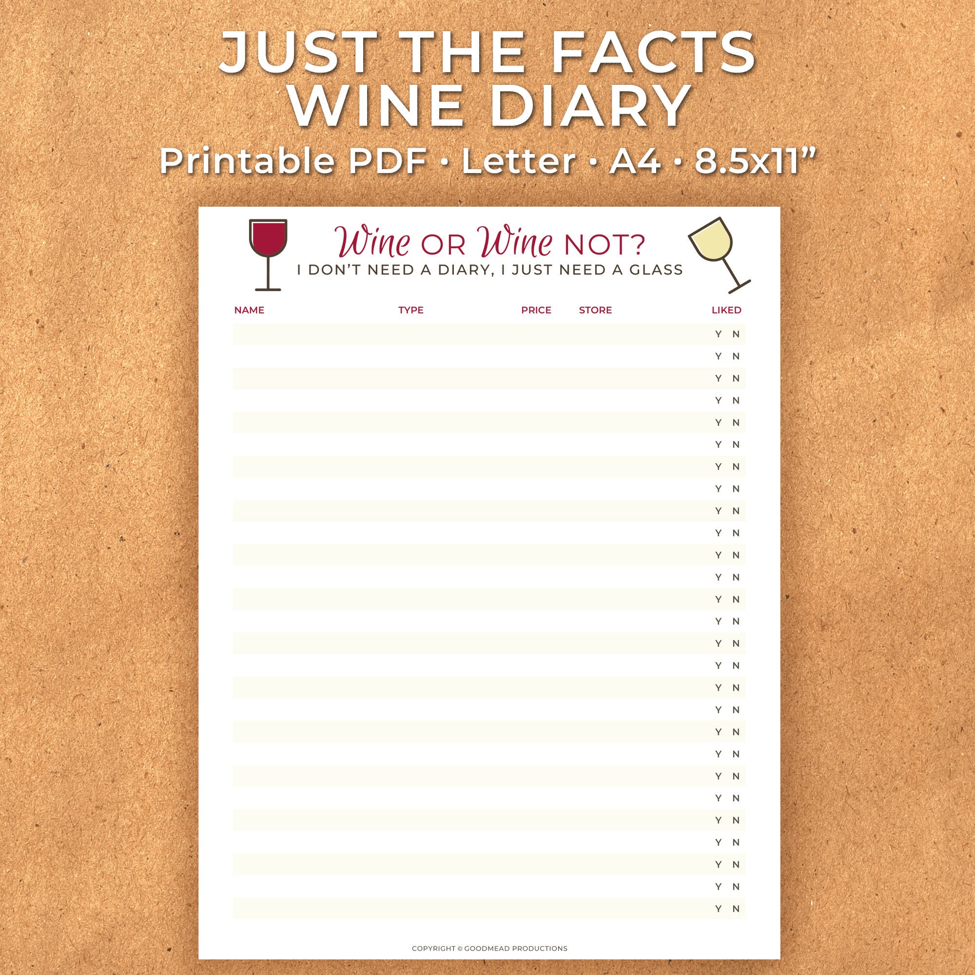Simple Wine Diary – Printable Wine Journal (PDF) - Etsy