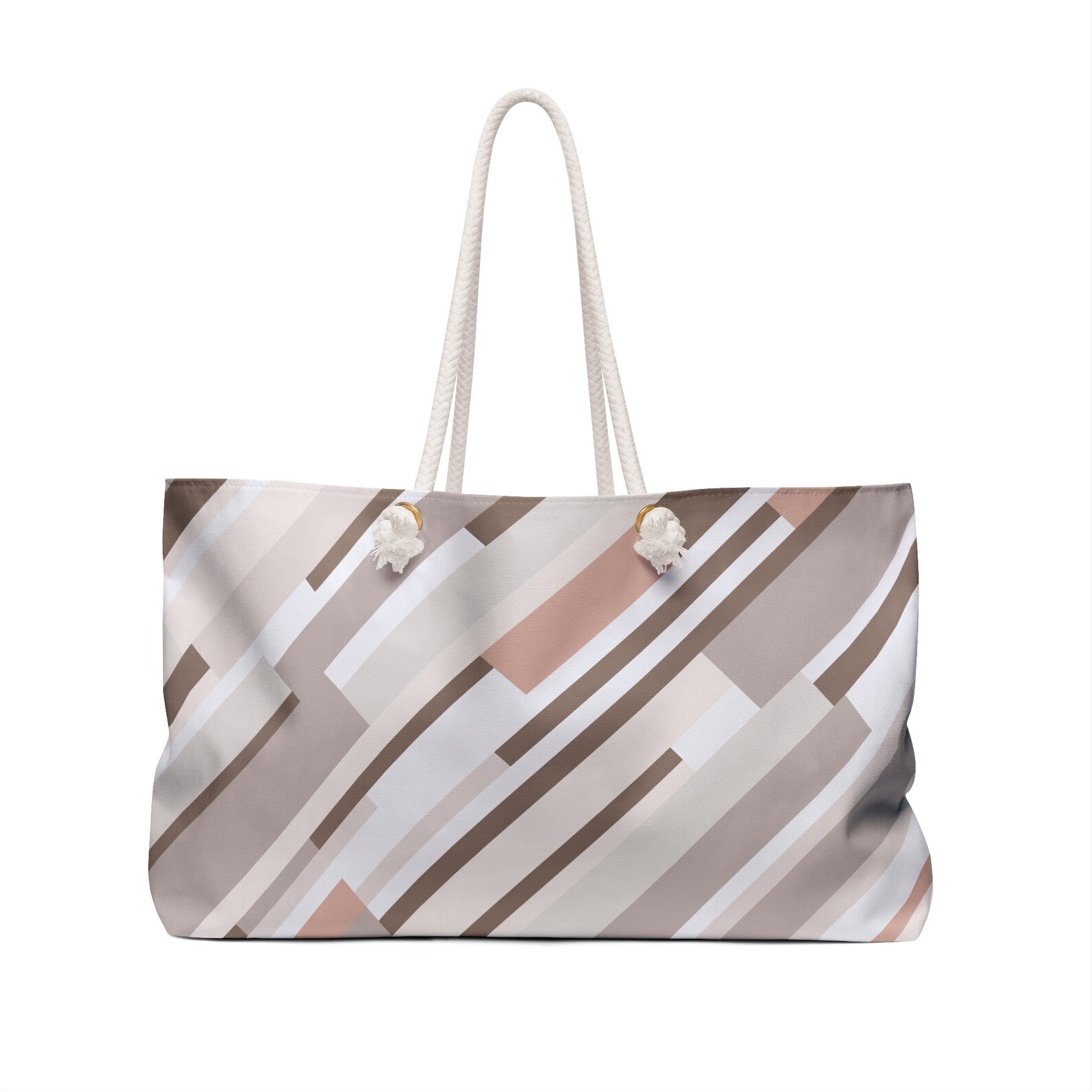 Diagonal Browns Weekender Tote Bag - Large Carry-on Bag With Rope ...
