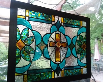 Large stained glass window panel | Etsy
