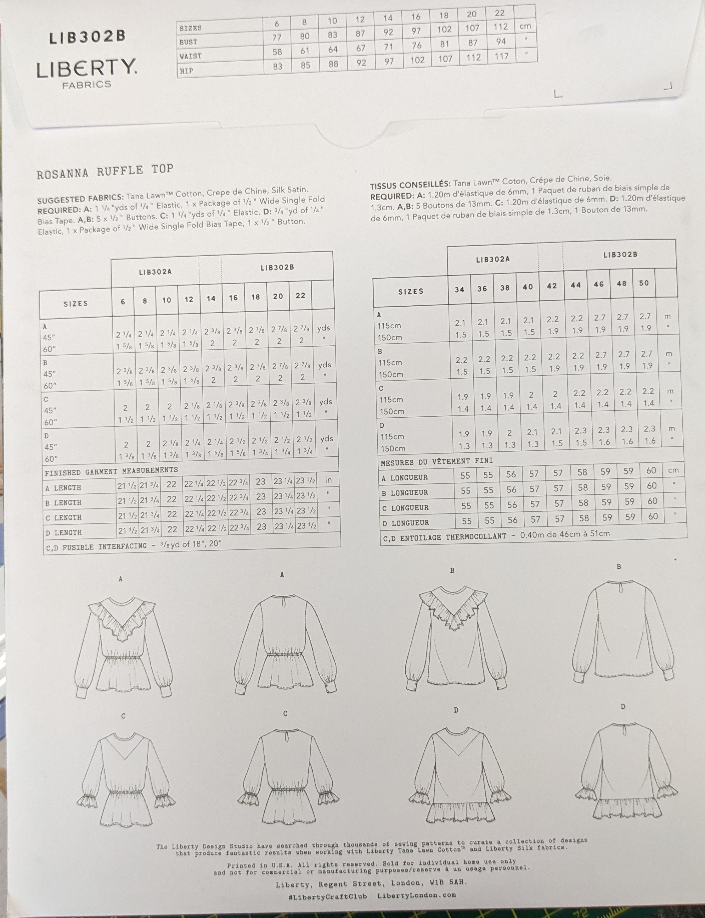 Liberty Rosanna Ruffle Top Sewing Pattern Designer Pattern - Etsy