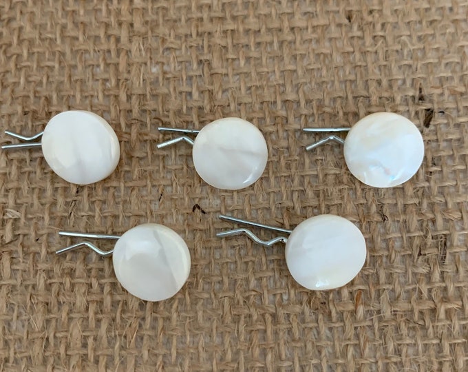 5 Antique Shell Mother of Pearl Buttons Inserted Metal Loop Shank ...