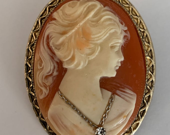 Victorian Revival Cameo Brooch, Girl With the Ponytail Cameo Brooch ...
