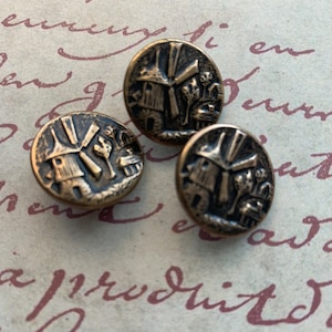 Vintage 3/4 Windmill Dutch Village Metal Buttons, Vintage Metal Picture ...