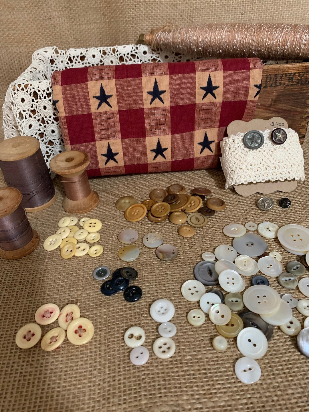 Primitive Inspired Sewing Collection, Shabby Primitive Buttons Sewing ...