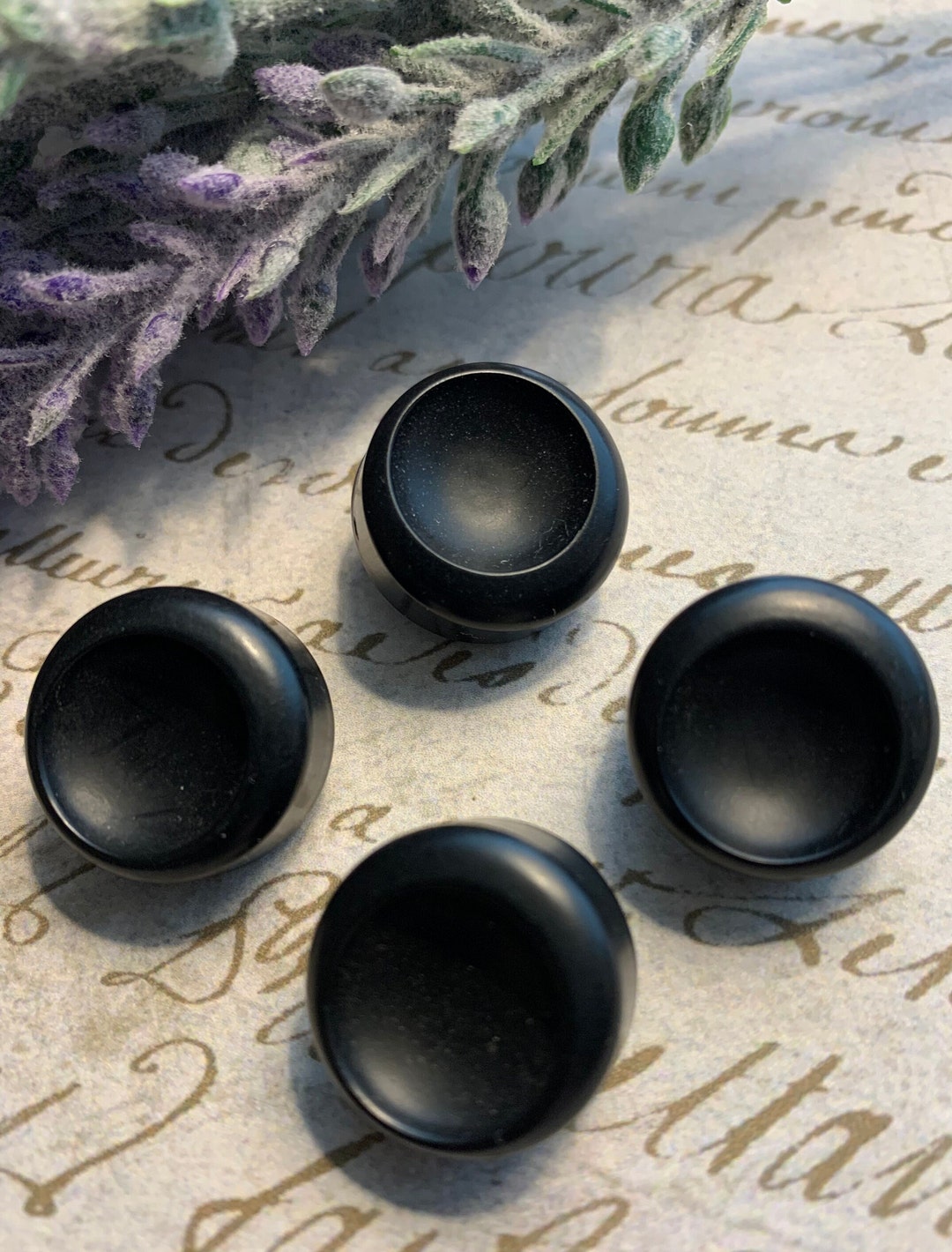 Black Celluloid Buttons. Black Drum Shaped Celluloid Buttons, Set of 4 ...