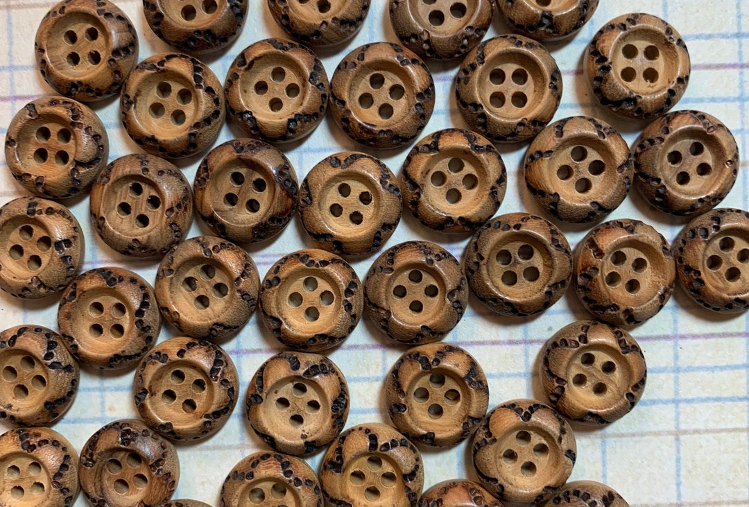 Group of 12 Vintage 1/2 Decorative Wood Burnt Round Buttons - Etsy