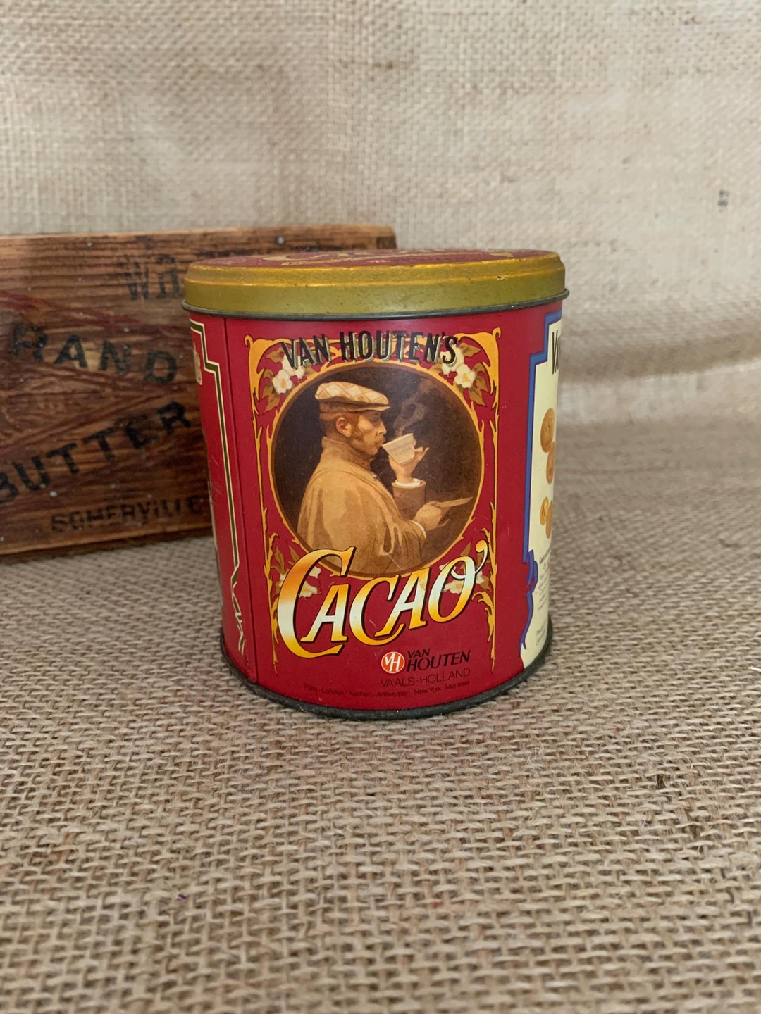 Van Houten's Cacao Tin Can, Vintage Tin Can, Van Houten's Cocoa Tin Can ...