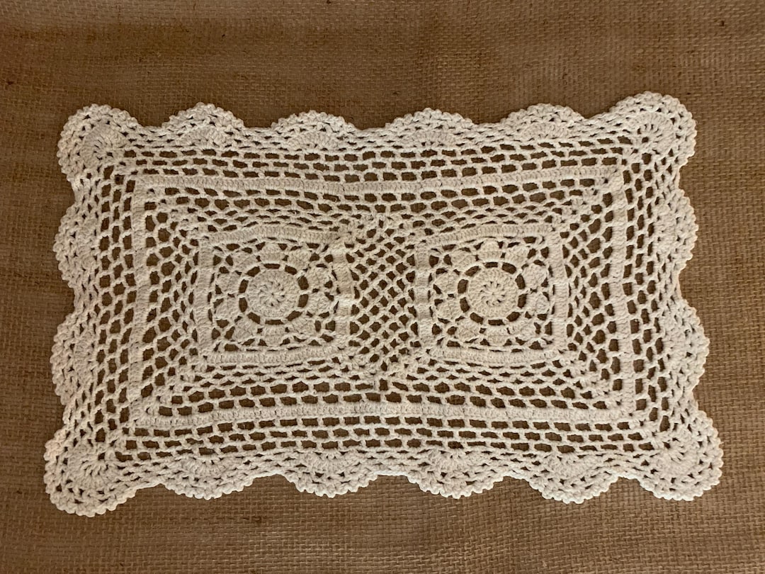 14"x9" Scallop Edge Ecru Crochet Doily, Doilies, Small Rectangle Shape ...