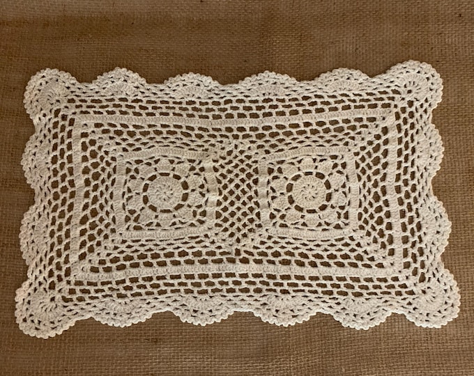 14"x9" Scallop Edge Ecru Crochet Doily, Doilies, Small Rectangle Shape Crochet Doily, Beige ...