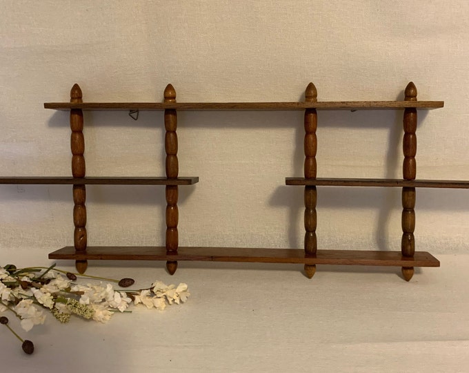 Vintage Spindle Wood Wall Shelf, Vintage Nick Nack 3 Tier Wall Shelf ...
