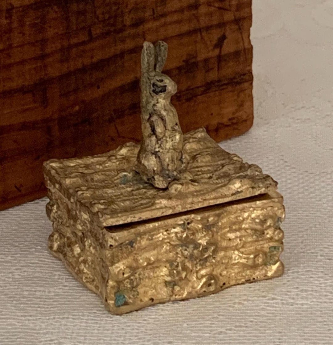 Antique Brass Rabbit Vesta Case: Stamp Box With Rabbit Finial - Etsy