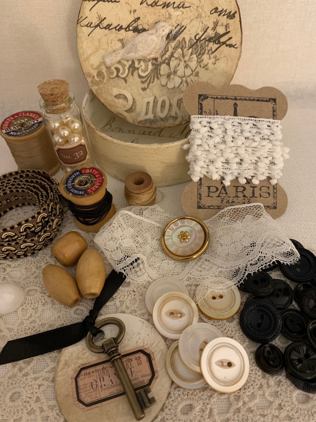 French Inspired Sewing Collection in 4 Decoupaged Box Curated Crafting ...