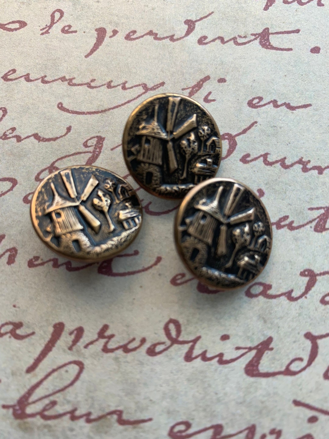 Vintage 3/4 Windmill Dutch Village Metal Buttons, Vintage Metal Picture ...
