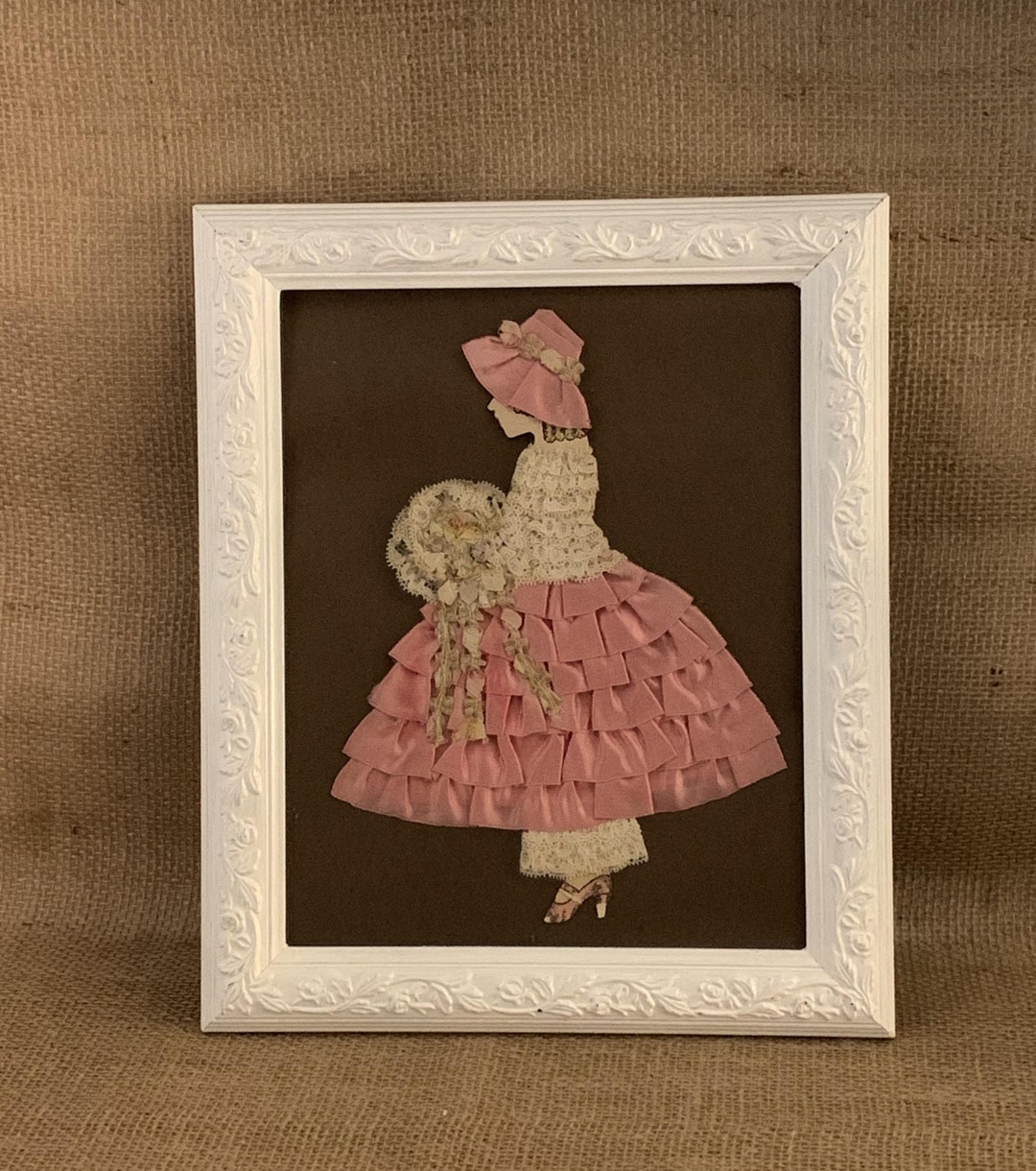 1930 Ribbon Lace Paper Doll Art Framed, Paper Lace Ribbon 10"x 12 ...