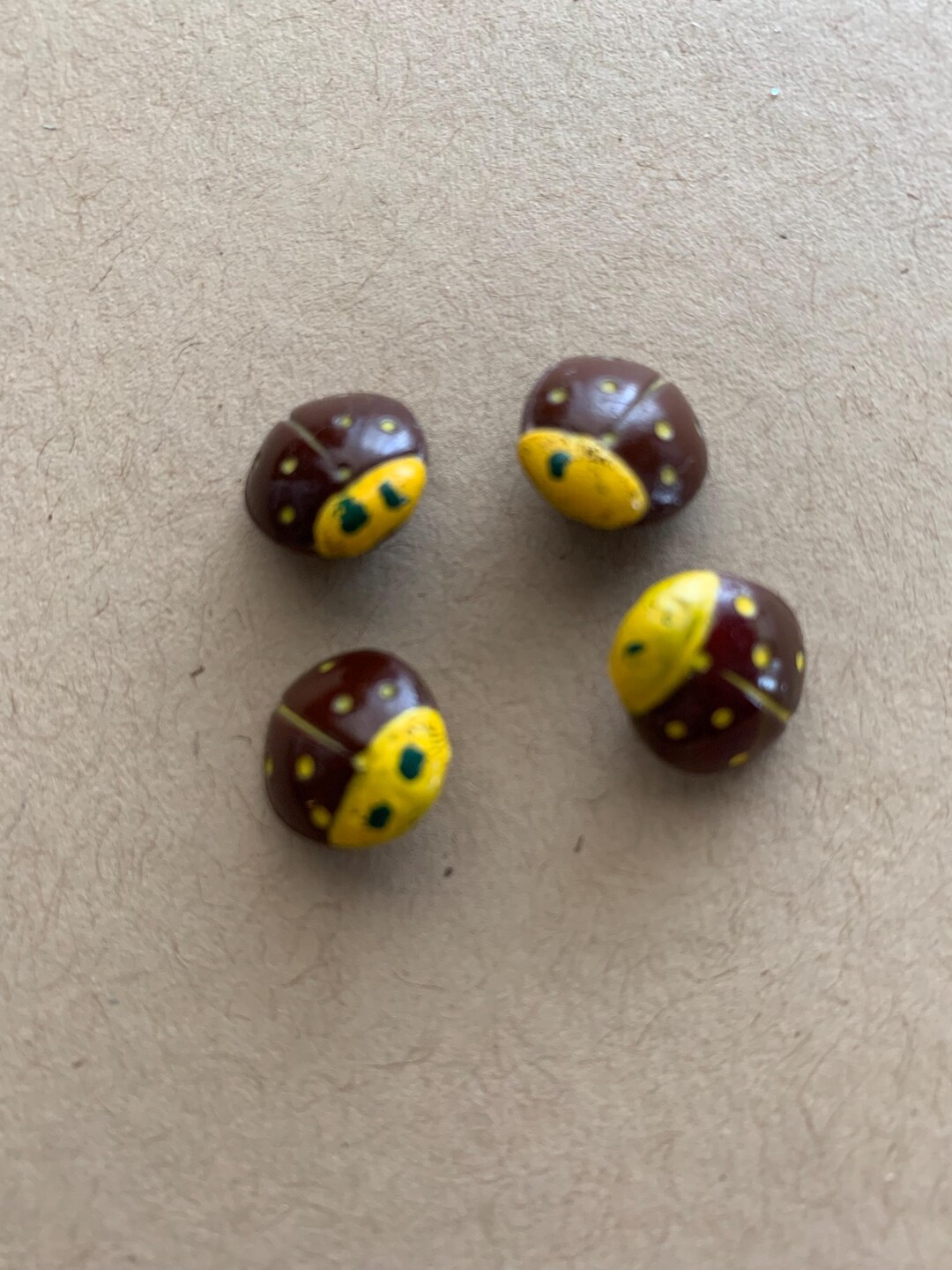 Set Brown Realistic Ladybug Buttons, Realistic Painted Glass Ladybug ...