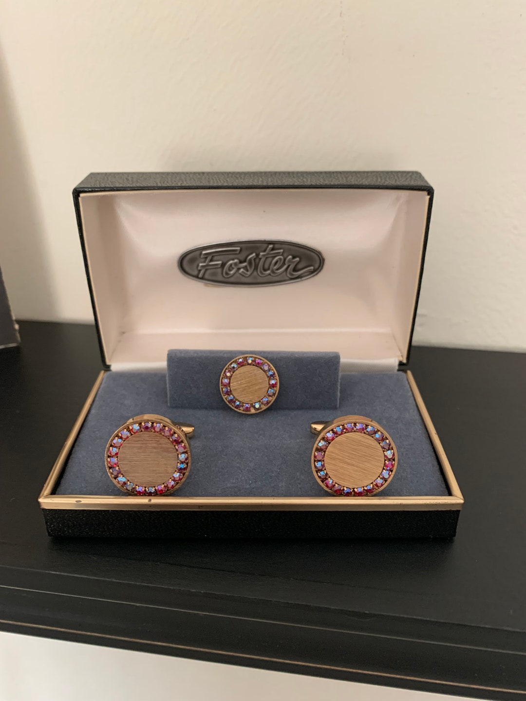 Foster Set Cufflinks and Tie Tack, Foster Cufflinks Gold Metal With Red ...