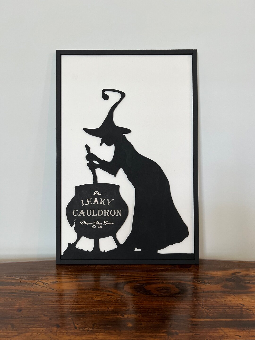 Leaky Cauldron Sign Decor - Black and White Witch Wood Sign - Etsy