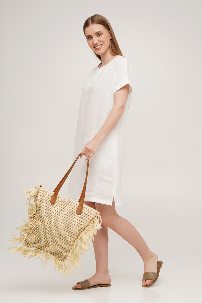 Stonewashed Linen Dress, Linen Dress With Pockets, Womans Loose Linen ...