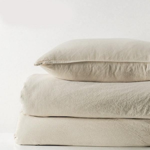 Stone Washed Bedding Set: 1 Duvet Cover + 2 Pillow Cases - Natural ...