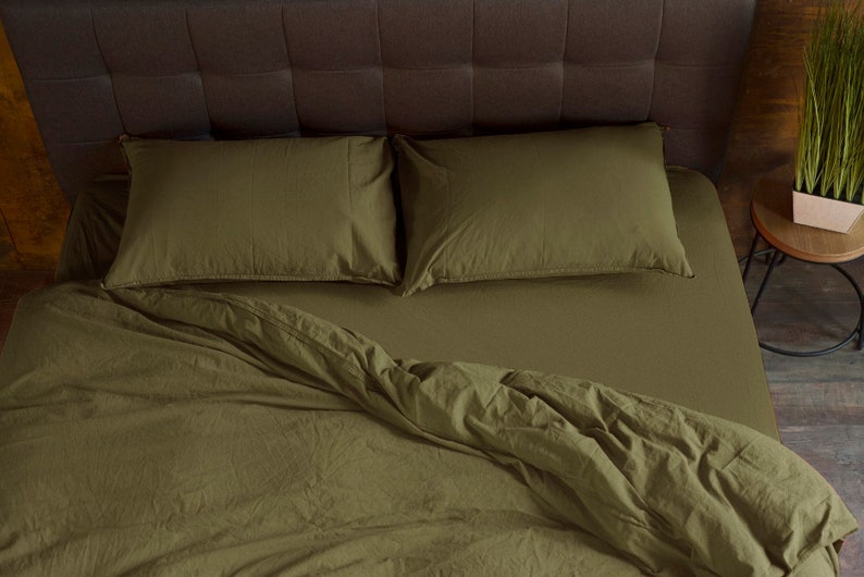 Olive Green Bedding Set 3 Pcs Stone Washed Cotton Vintage - Etsy UK