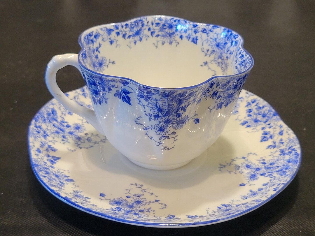 Beautiful Vintage Shelley dainty Blue Teacup and Saucer Set Fine Bone ...