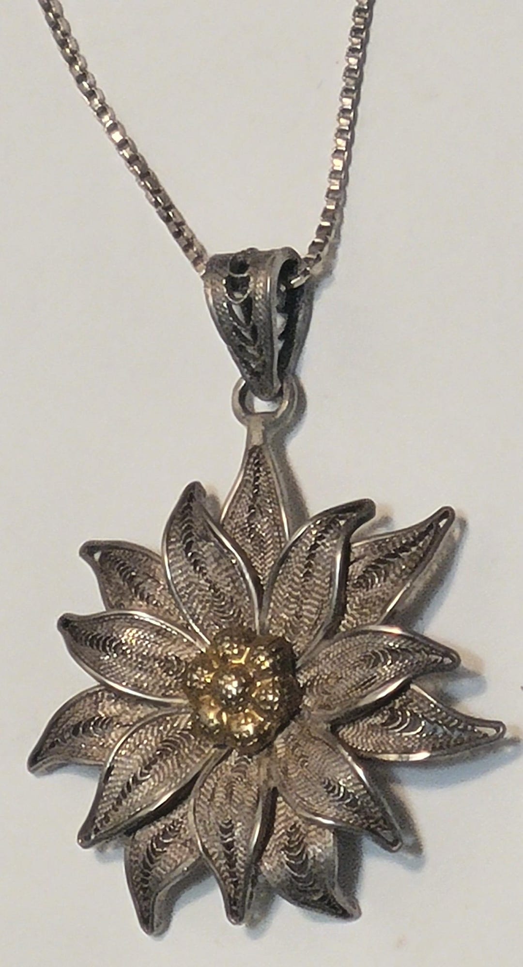 Vintage Italian Filigree Flower Necklace: 800 Silver, Sterling Chain - Etsy