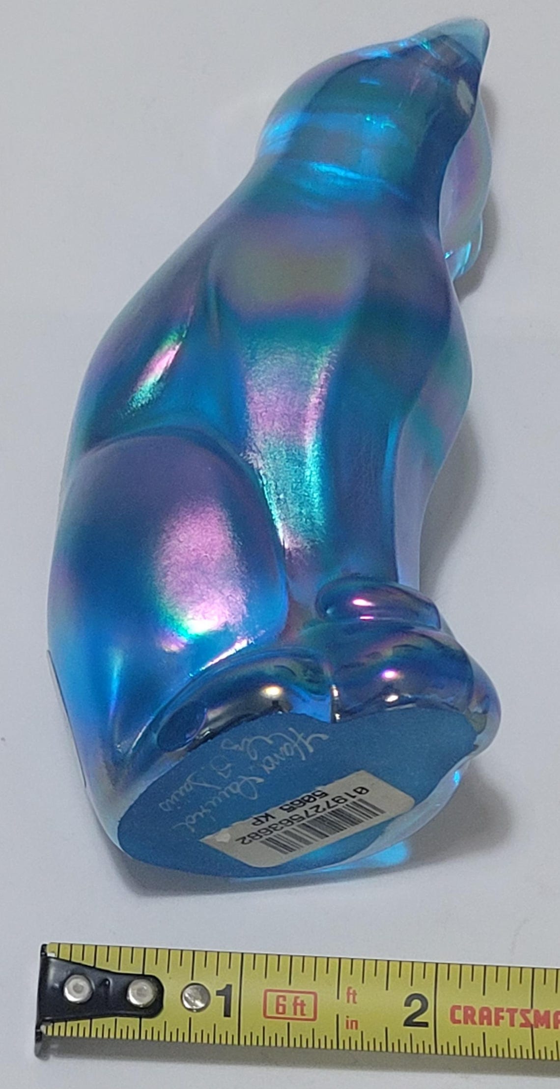 Vintage Fenton Art Glass Celeste Blue Frosted Iridescent Sitting Cat 5 ...