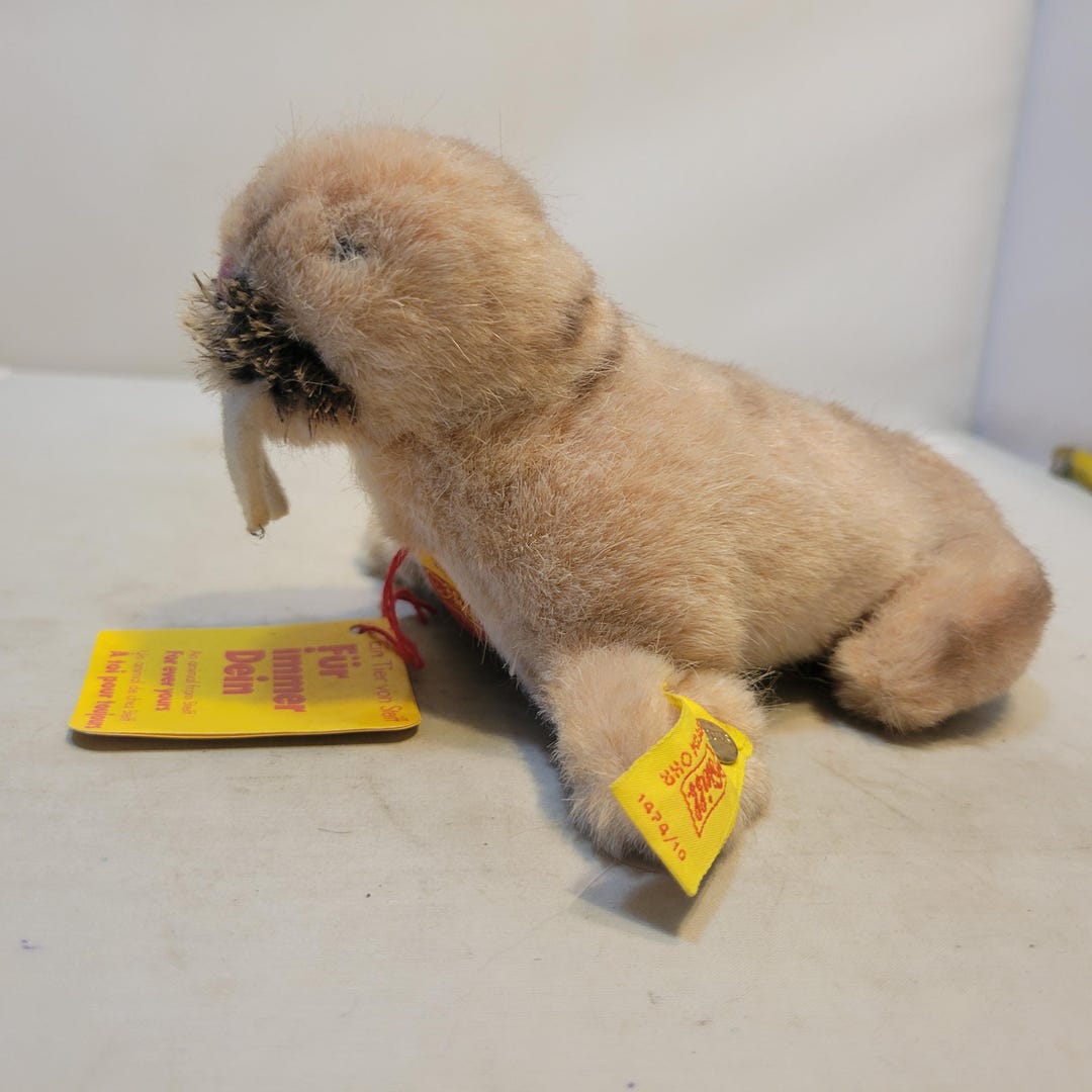 Steiff Vintage Original 6" Wally Walrus 1474/10 Brass Button Flag Tags ...