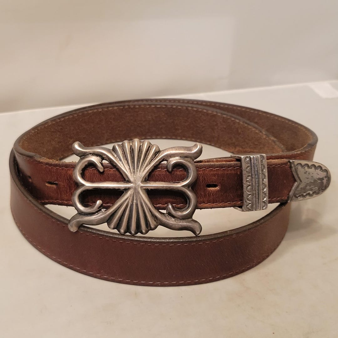 Vintage Navajo Sand Cast Sterling Silver Buckle Set Signed Size 40 W ...