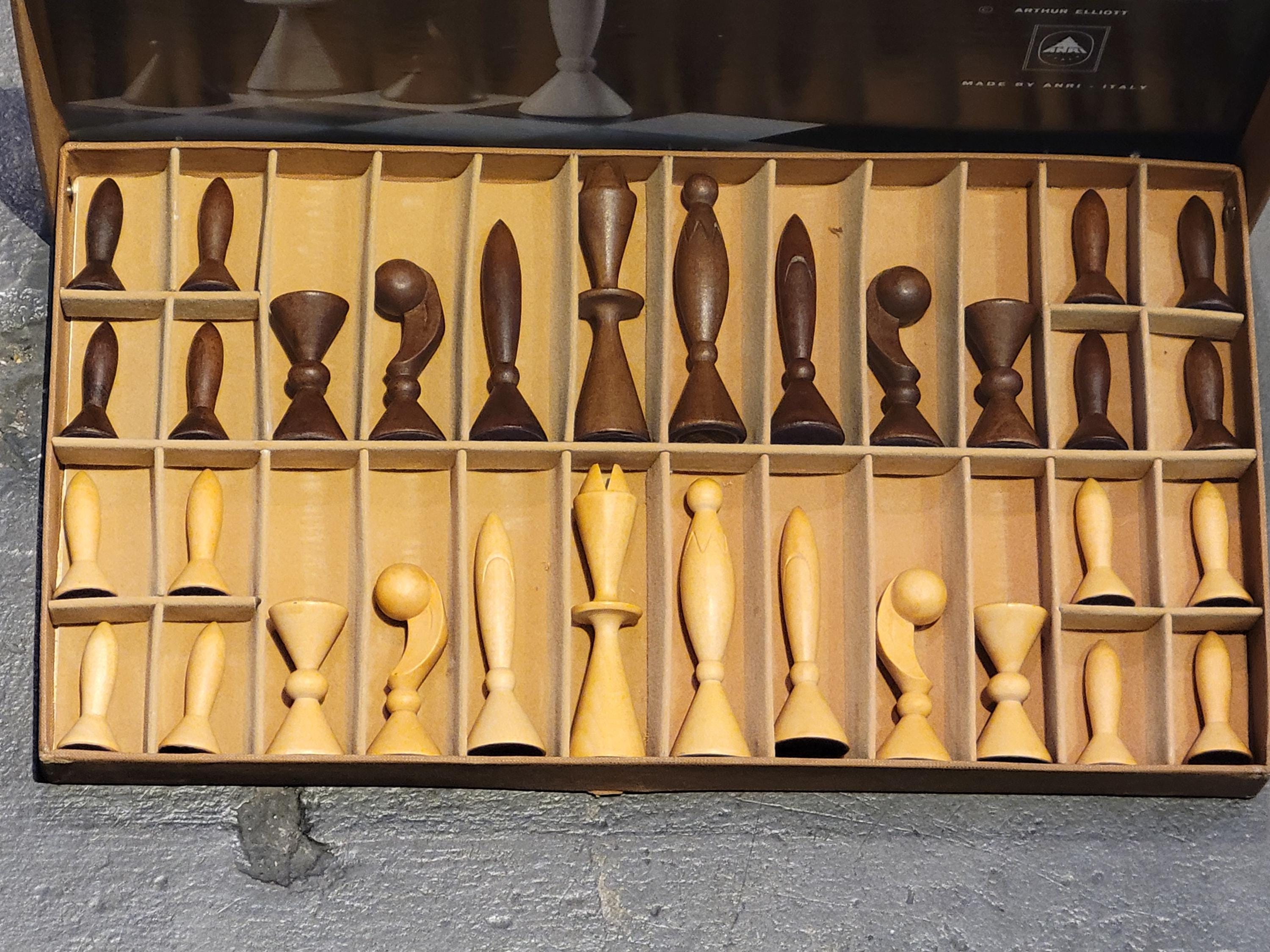 MCM Vintage ANRI Hand Carved Chessboard Chess Set Space Age Arthur ...