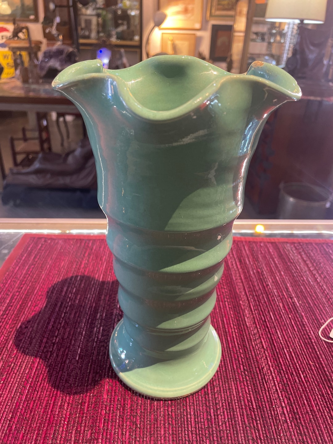 Vintage Matt Carlton Bauer Pottery Green Vase Hand Turned & Built 10 ...