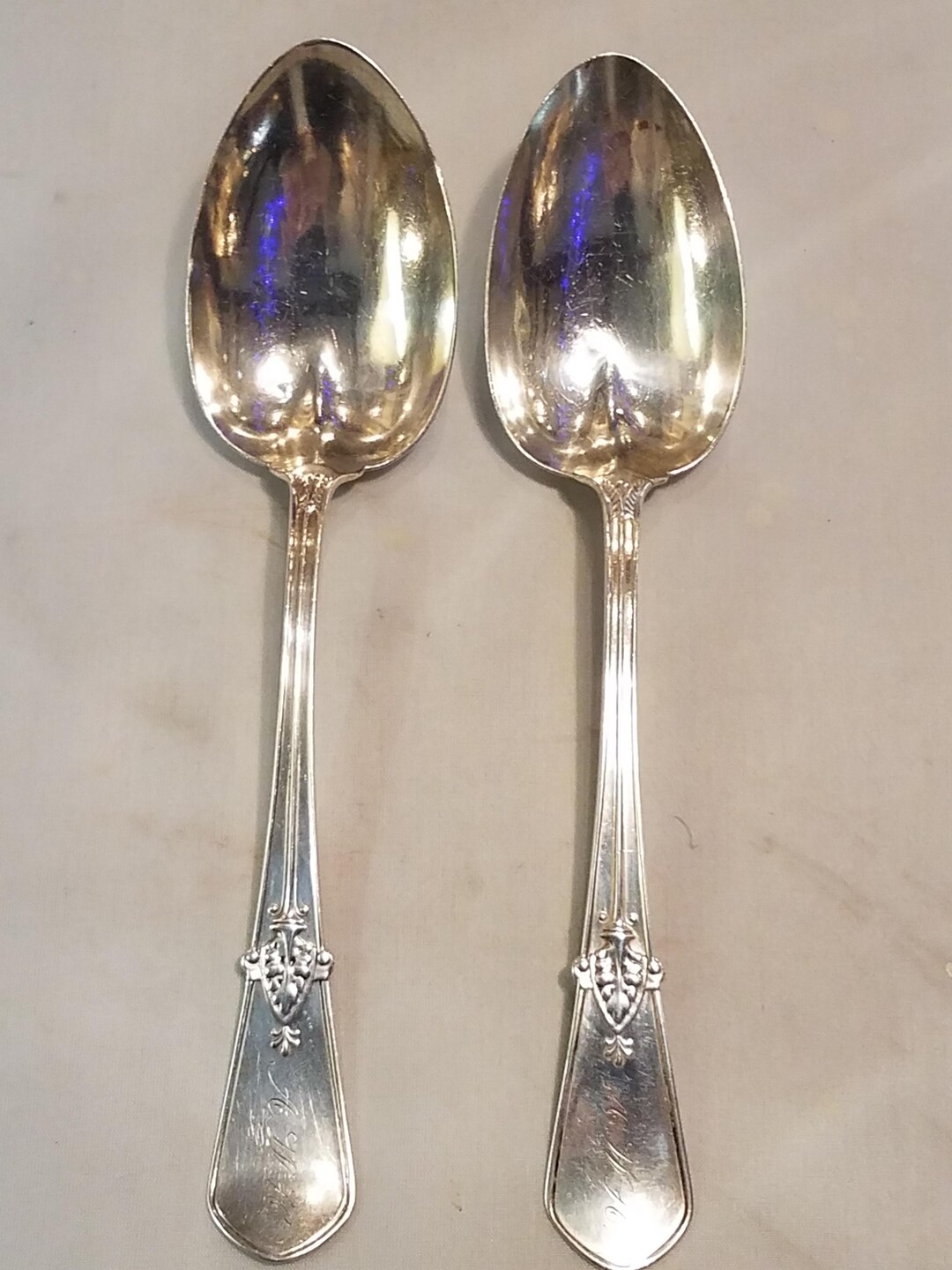 2 Antique WF Fischer & Bros Sterling Silver Serving Spoons Mono A.W.H ...