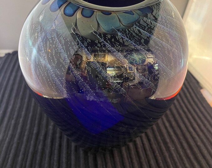 Art Glass Vase by Tim Lazer Cobalt Hand Blown Beautiful - Etsy