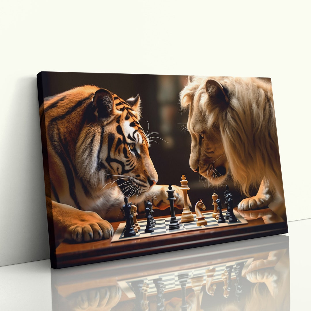 Arte da parede do jogo de xadrez de leão e tigre: presente perfeito ...