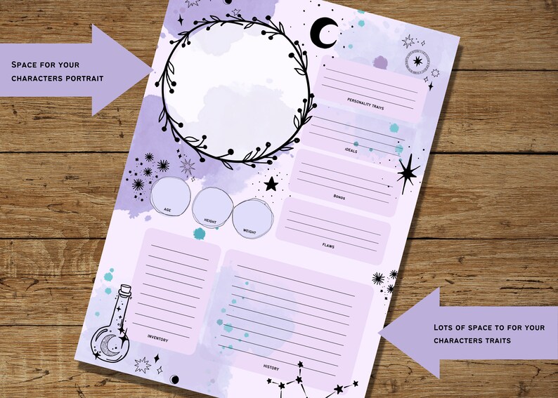 Astro Lilac Dnd 5e Character Sheet Basic 2 Pages Direct - Etsy